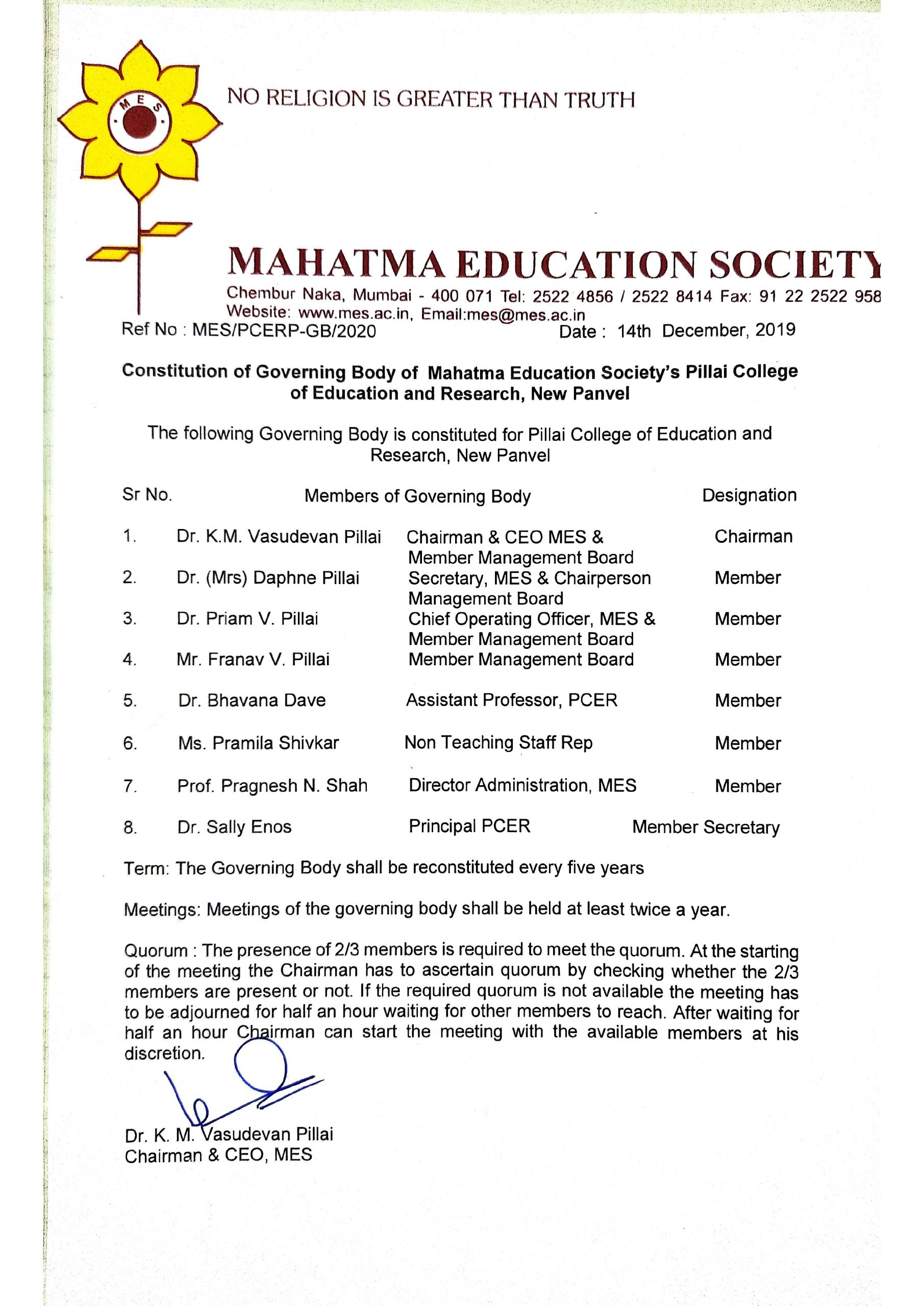 Organization Chart - PCER Panvel